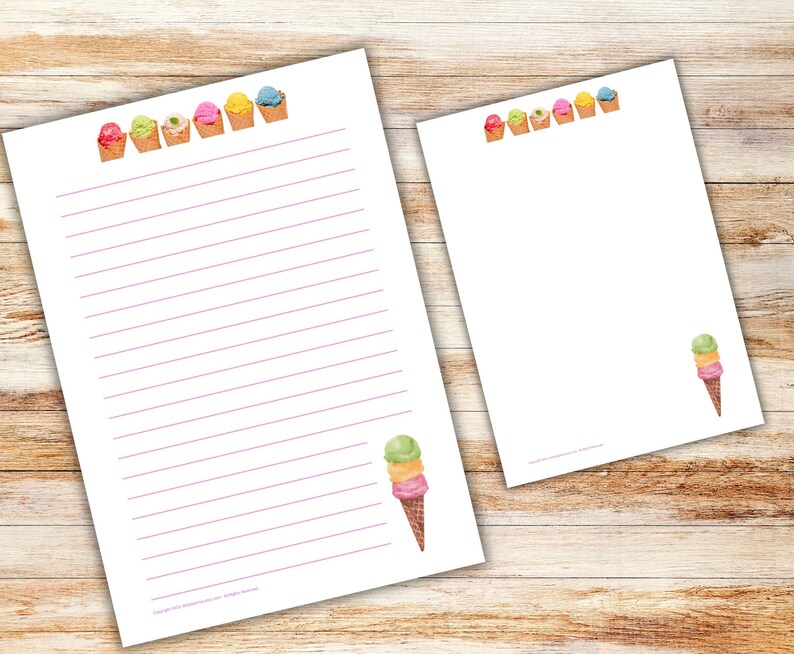 Ice Cream PRINTABLE Stationery Writing Paper Stationary Letter Writing ...