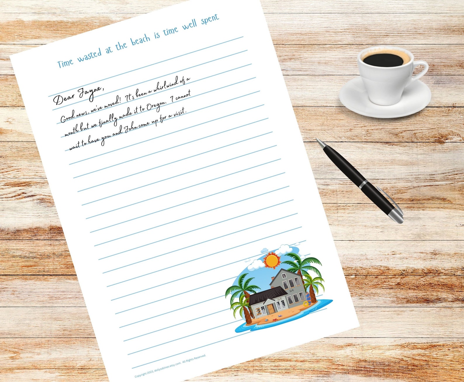 Beach House PRINTABLE Stationery Writing Paper Stationary Letter ...