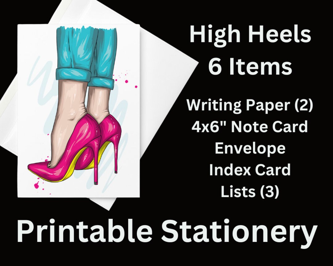High Heels Printable Stationery With Envelope, Writing Paper, Note Card ...