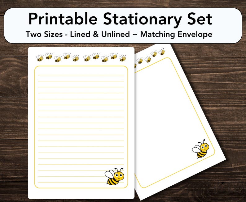 Bee Printable Stationary Set | Matching Envelope | Writing Paper ...