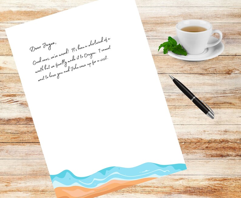 Beach PRINTABLE Stationery Summer Stationary Ocean Waves Sea Sand Dunes ...