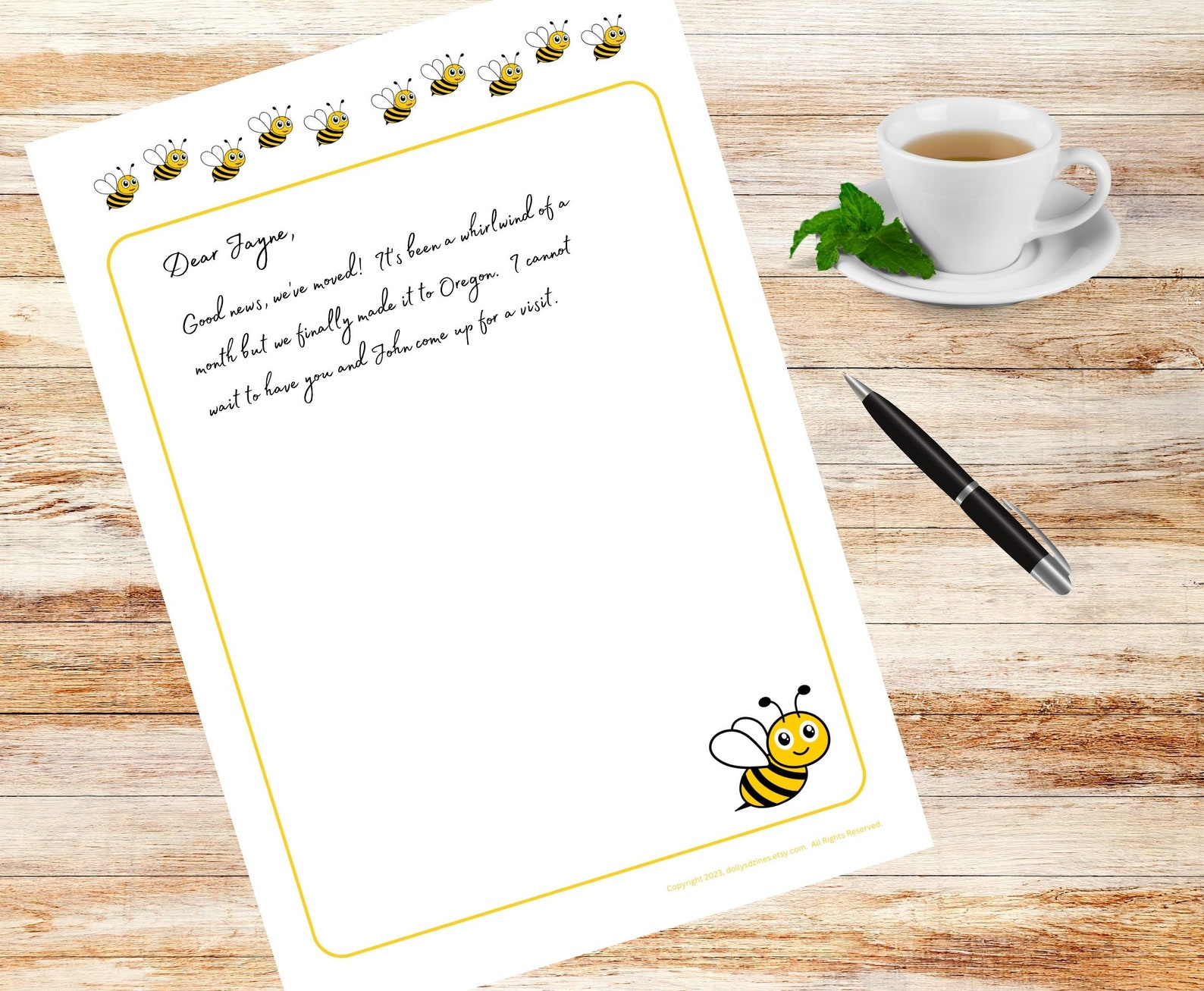 Bees PRINTABLE Stationary Set With Envelope Printable Stationary Paper ...