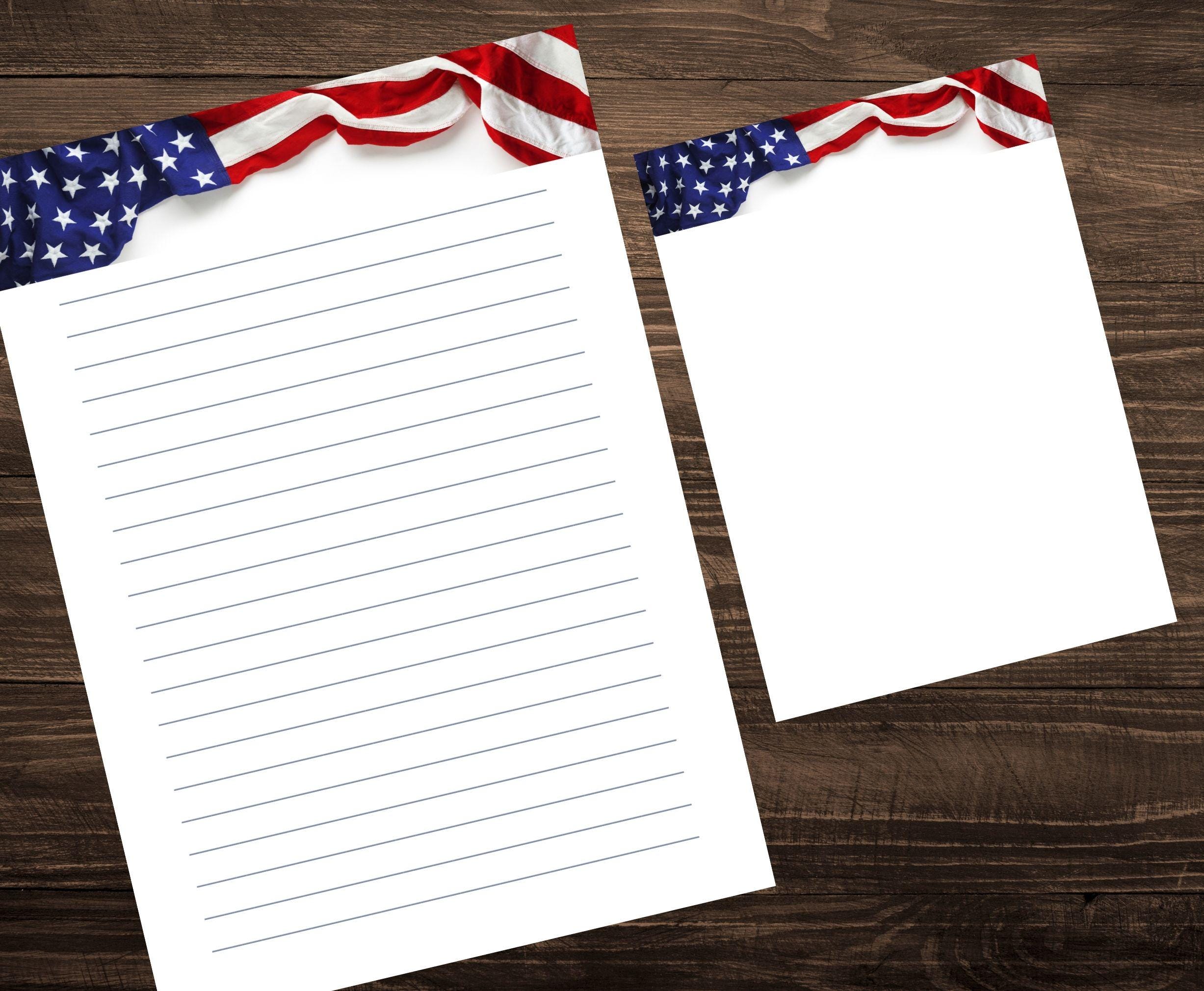 USA Flag PRINTABLE Stationery Writing Paper Stationary Letter Note ...