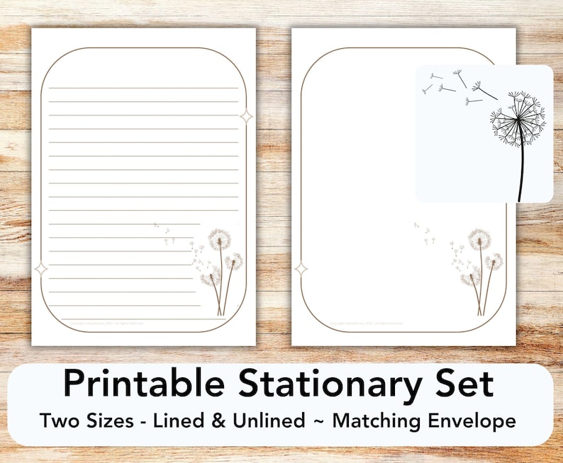 Dandelion PRINTABLE Stationery Writing Paper Stationary Letter Writing ...