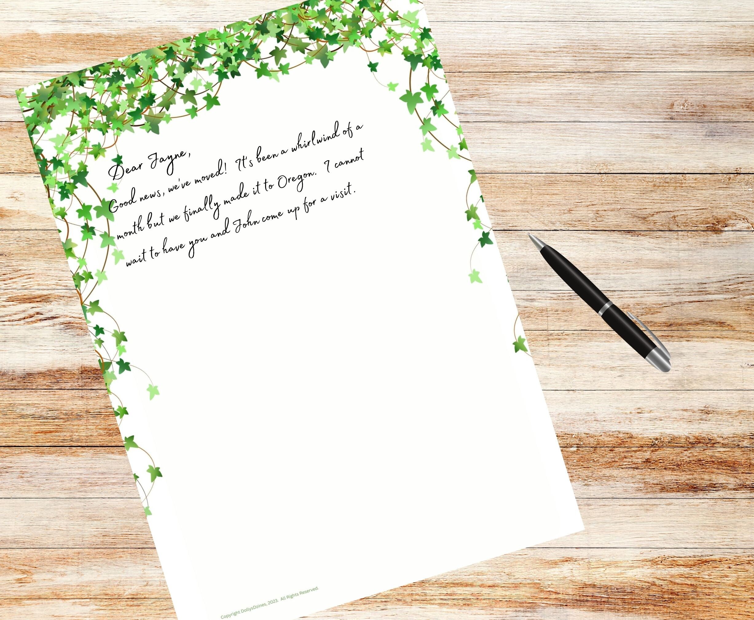 Ivy Printable Stationary Set With Envelope, Writing Paper, US Letter ...