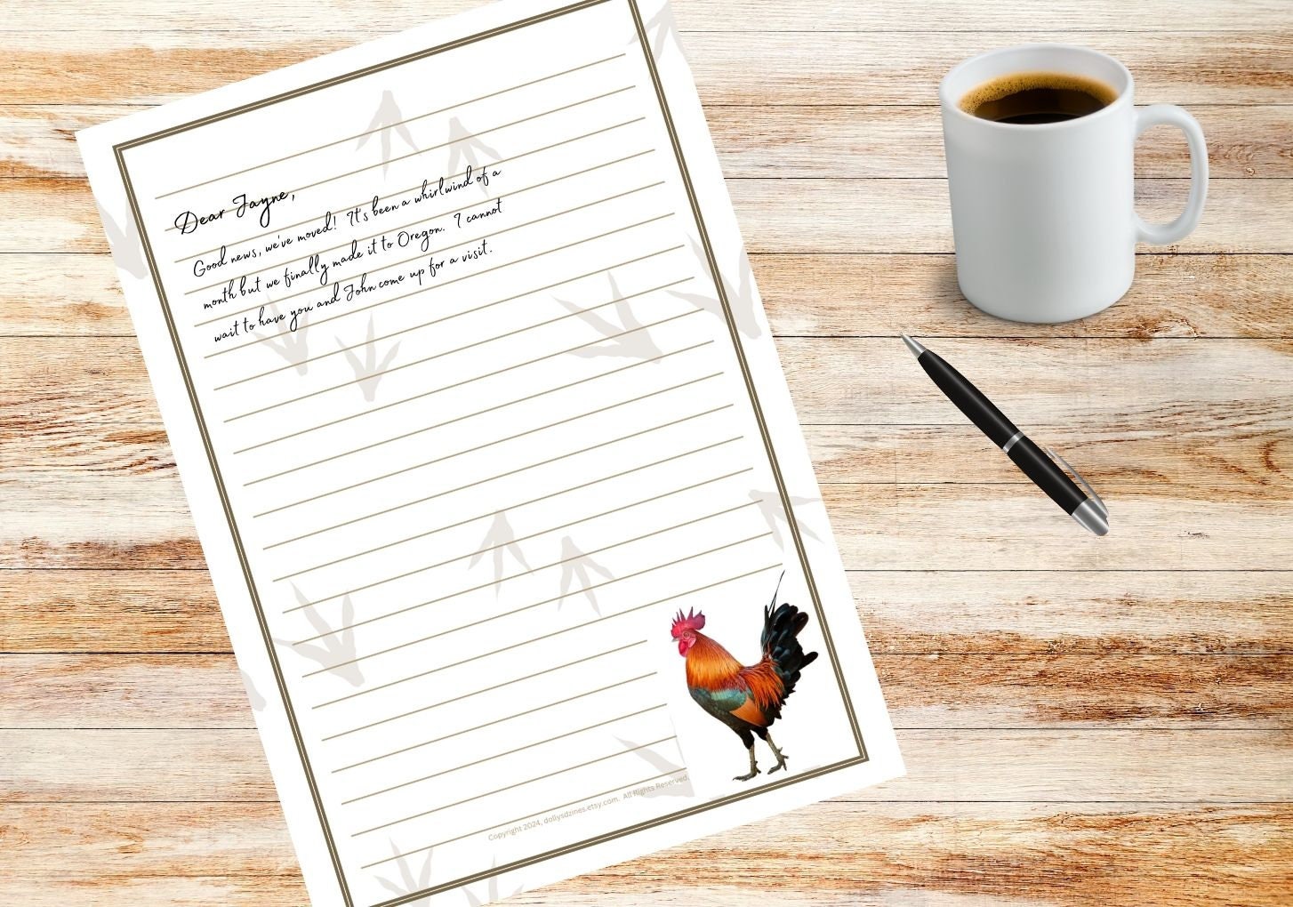 Rooster Printable Stationary Set With Envelope Writing Paper US Letter ...