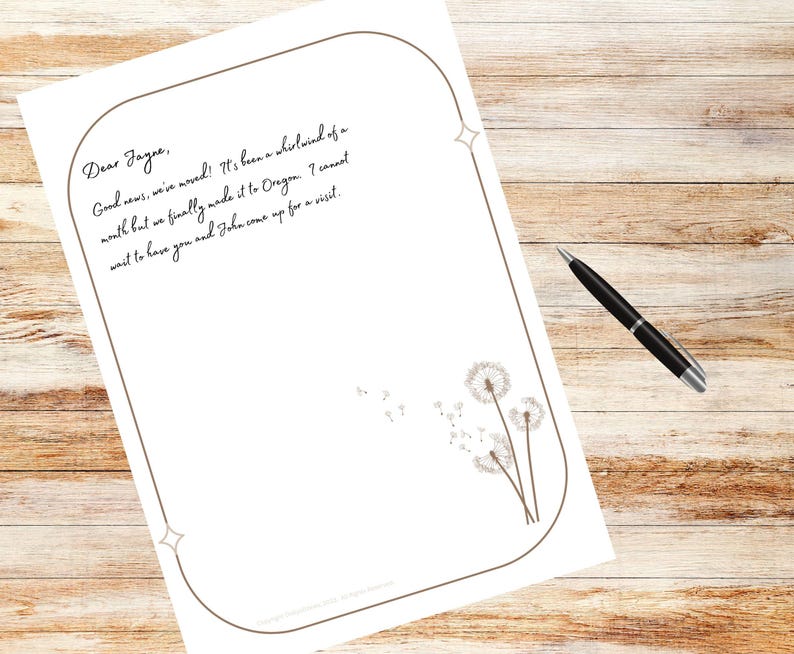 Dandelion PRINTABLE Stationery Writing Paper Stationary Letter Writing ...