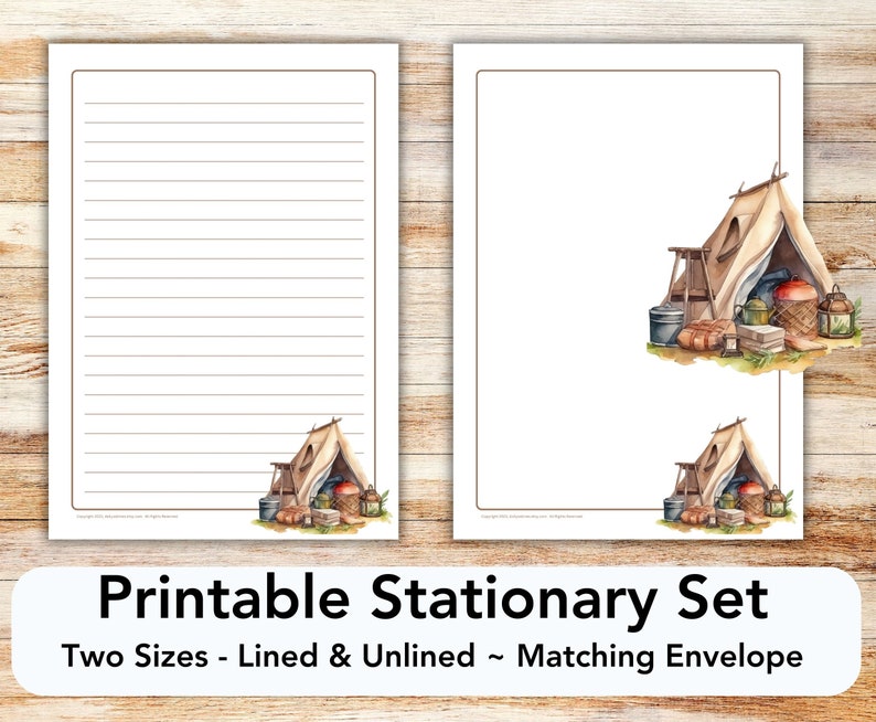 Camping PRINTABLE Stationary Set With Envelope Printable Stationary ...