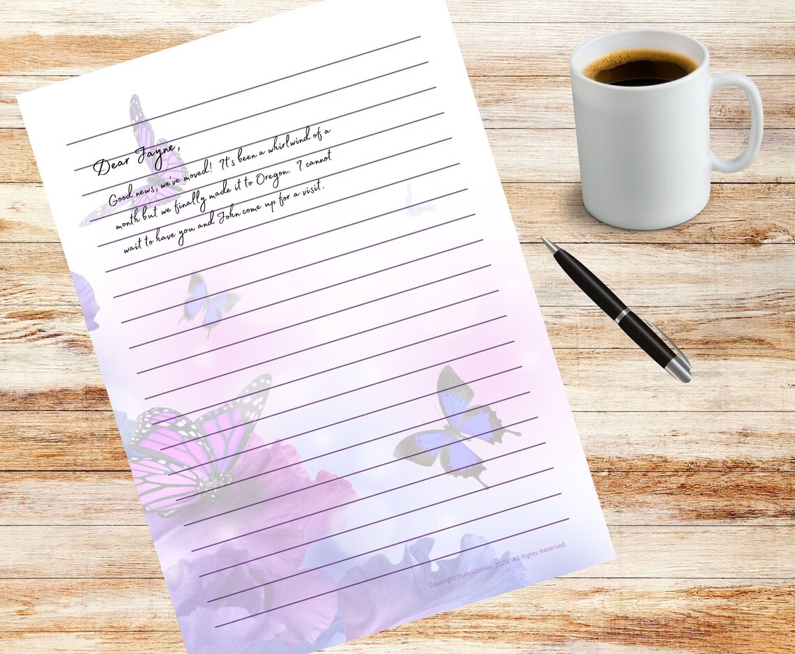 Purple Butterfly PRINTABLE Stationery Writing Paper Stationary Letter ...