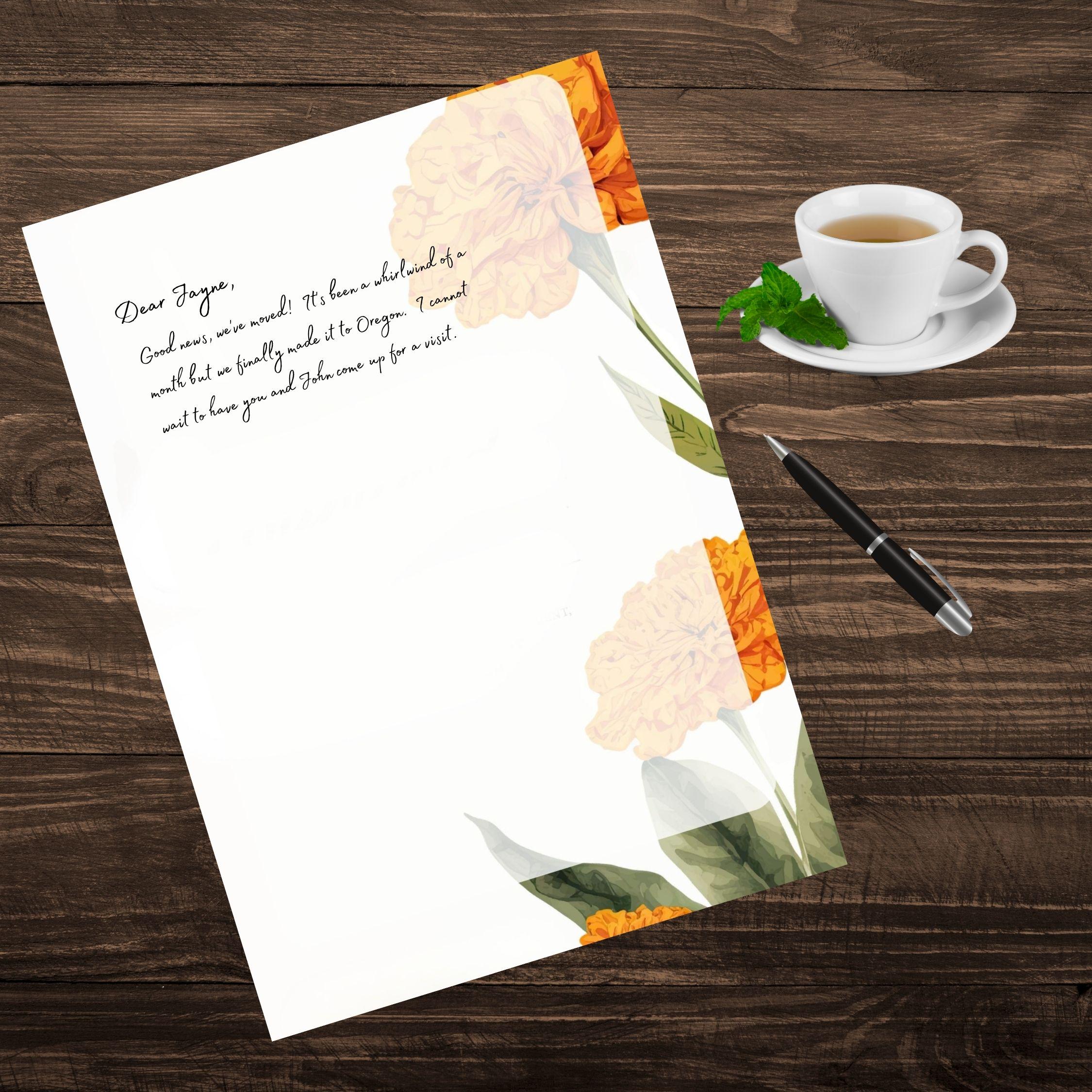 Marigold Printable Stationary Set With Envelope, Writing Paper, Letter ...