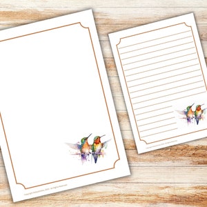 Hummingbird Printable Stationary Set With Envelope, Writing Paper, US ...