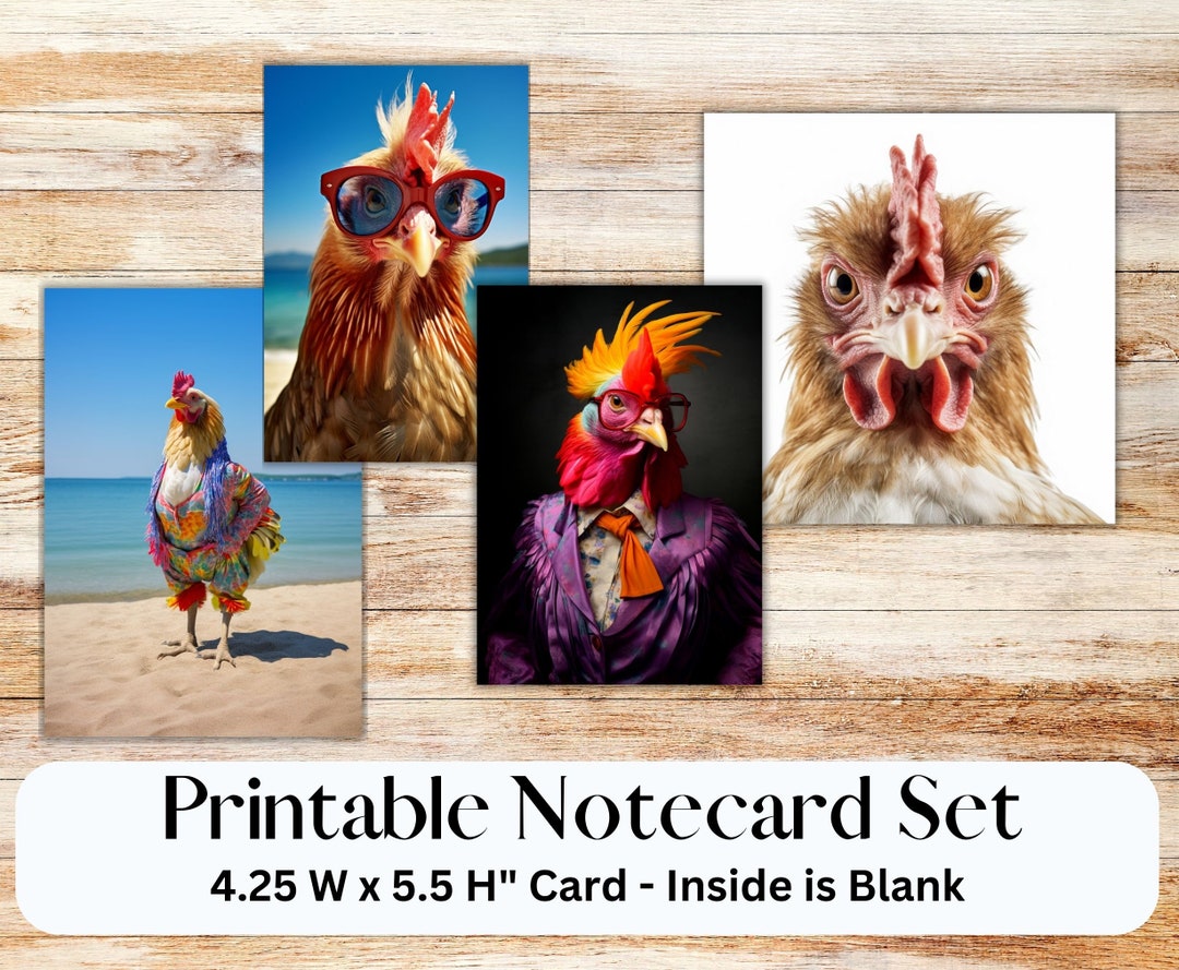 Funny Chicken Notecards, Printable Notecards, Chicken Notecards, Animal ...