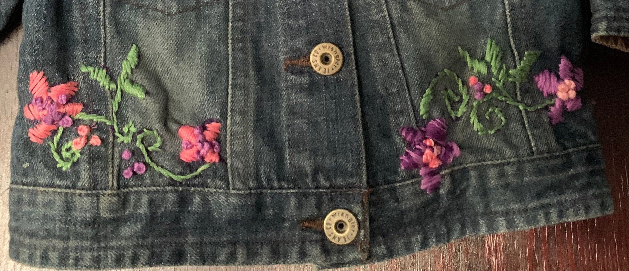 Vintage Jean Jacket!pink & Purple Flowers Embroidered on This Sweet ...