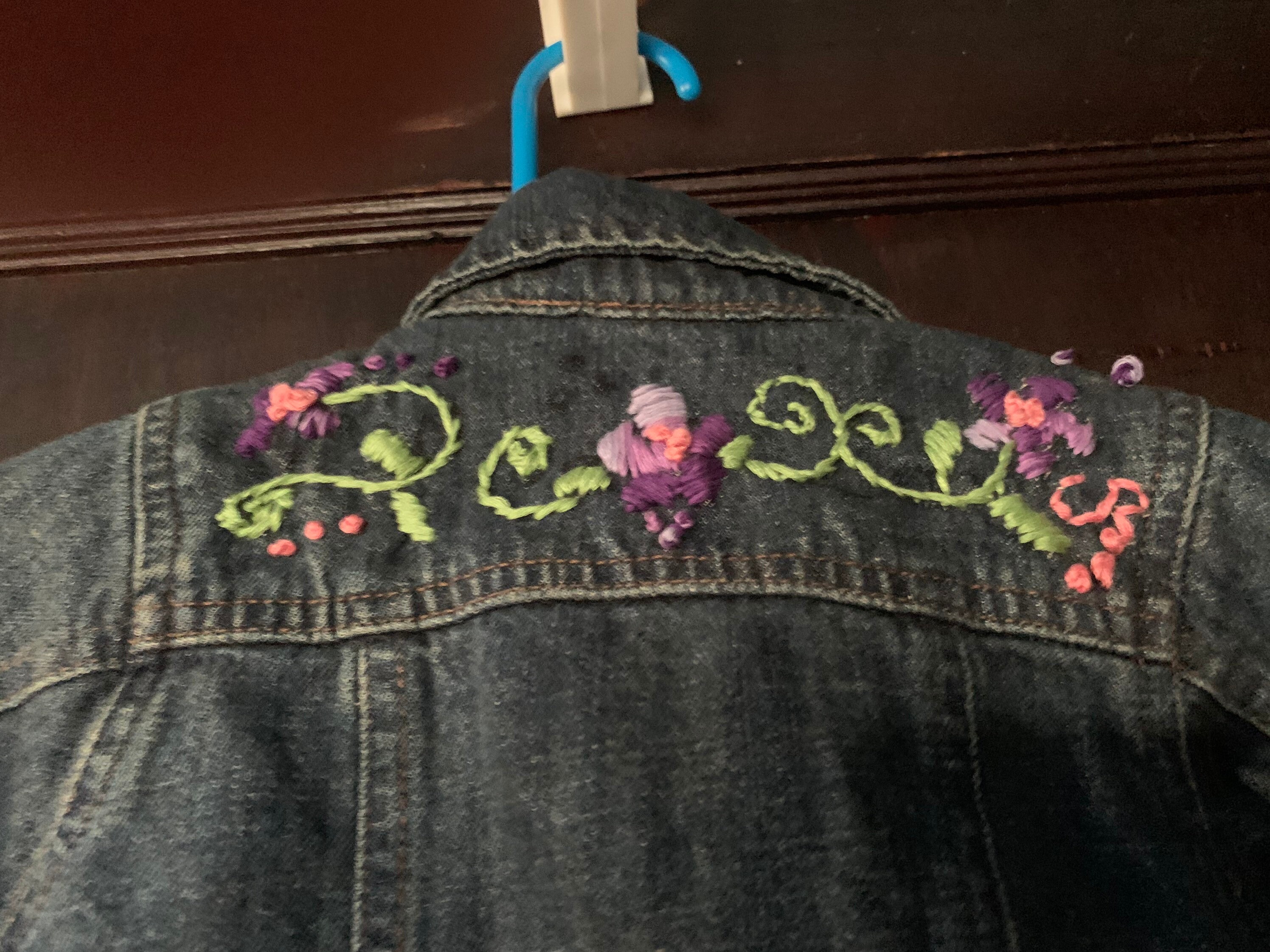 Vintage Jean Jacket!pink & Purple Flowers Embroidered on This Sweet ...