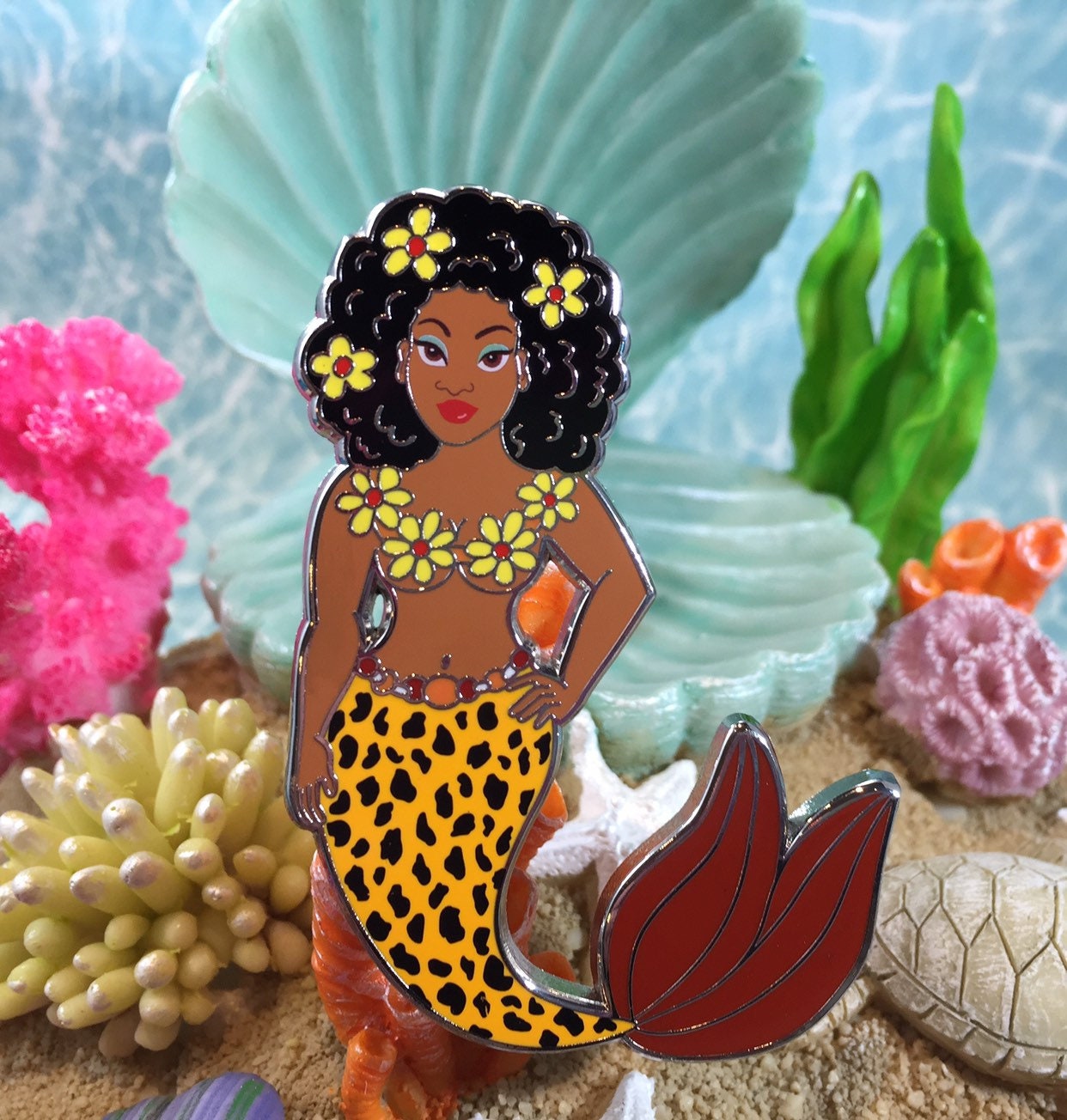 Cheetah Mermaid Pin (medium-dark Skin Tone Variation) - Etsy