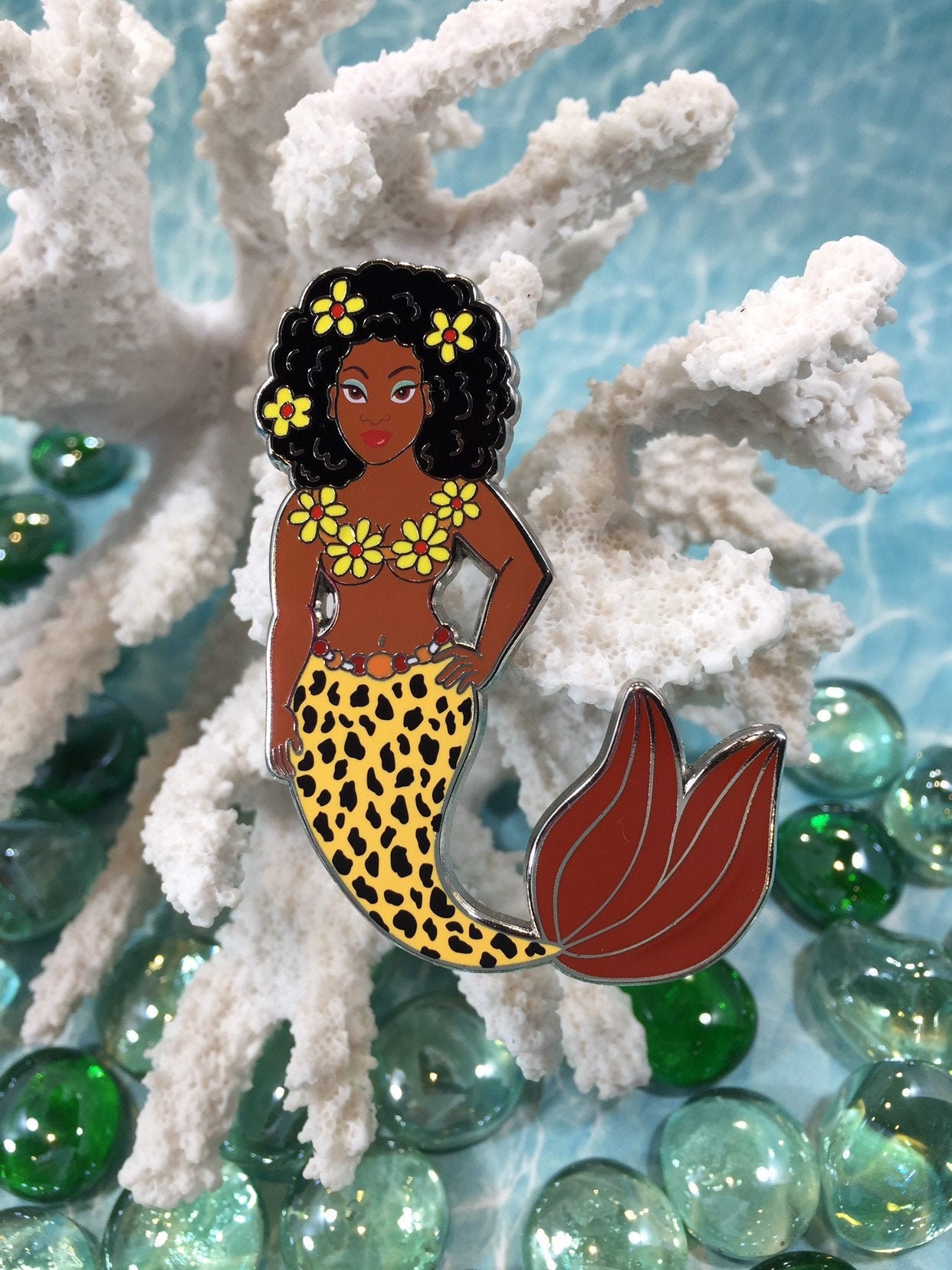 Cheetah Mermaid Pin dark Skin Tone Variation - Etsy UK