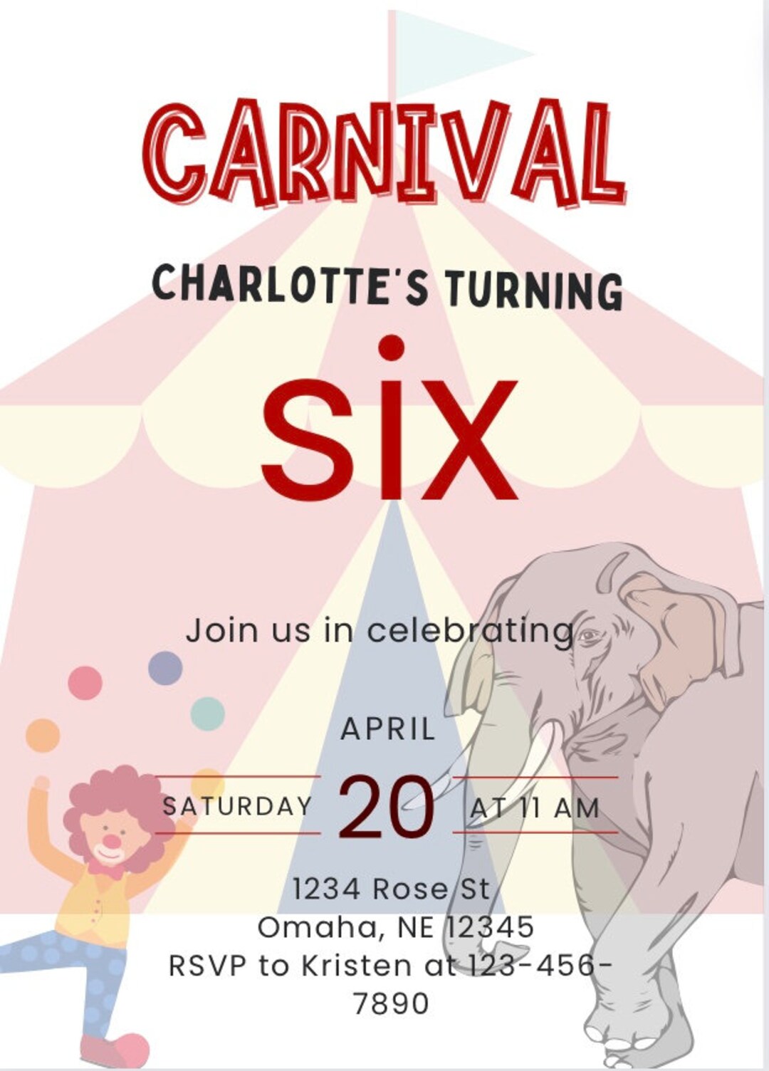 Editable Carnival Birthday Party Invitation - Etsy