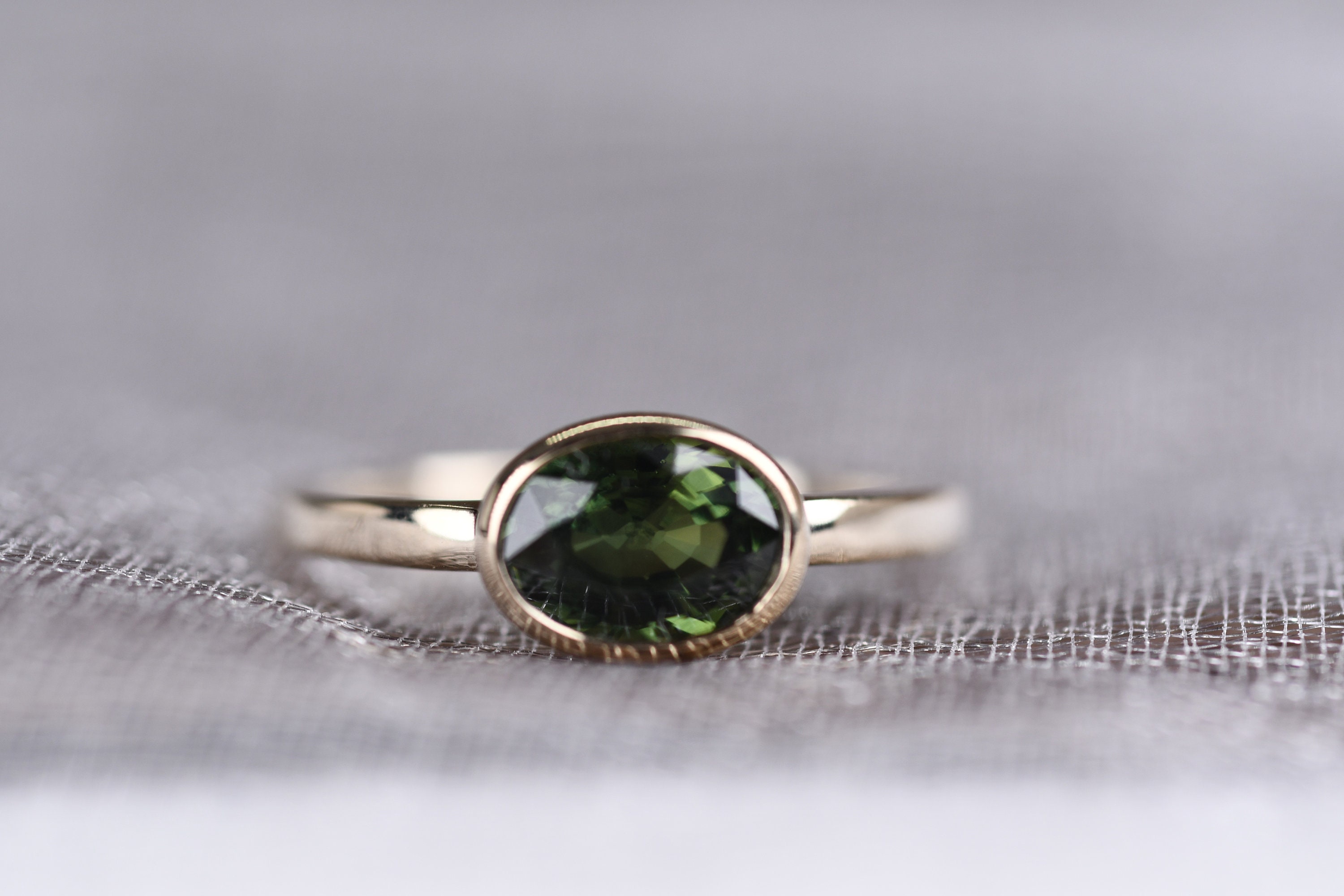 Art Deco Simple Bezel Set Green Blue Sapphire Solid 14k | Etsy