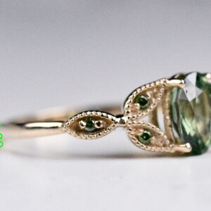 Beautiful Olive Green Sapphire and Green Diamond Solid 14k Gold Leaf ...