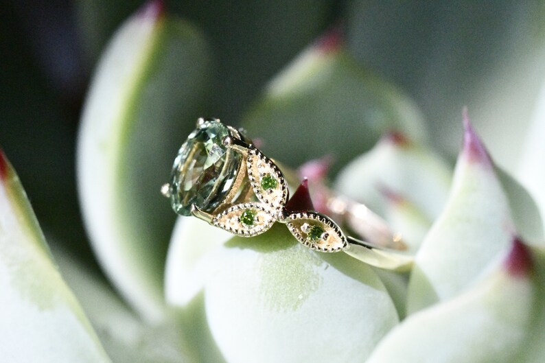 Beautiful Olive Green Sapphire and Green Diamond Solid 14k Gold Leaf ...