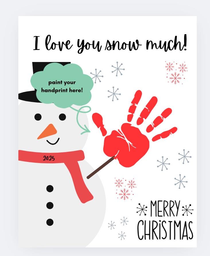 I Love You Snow Much Christmas Snowman Handprint 2025 Craft (digital ...