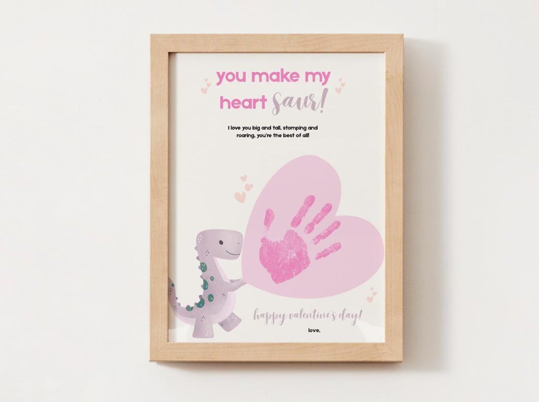 Valentine's Day Dinosaur You Make My Heart Saur Handprint Craft ...