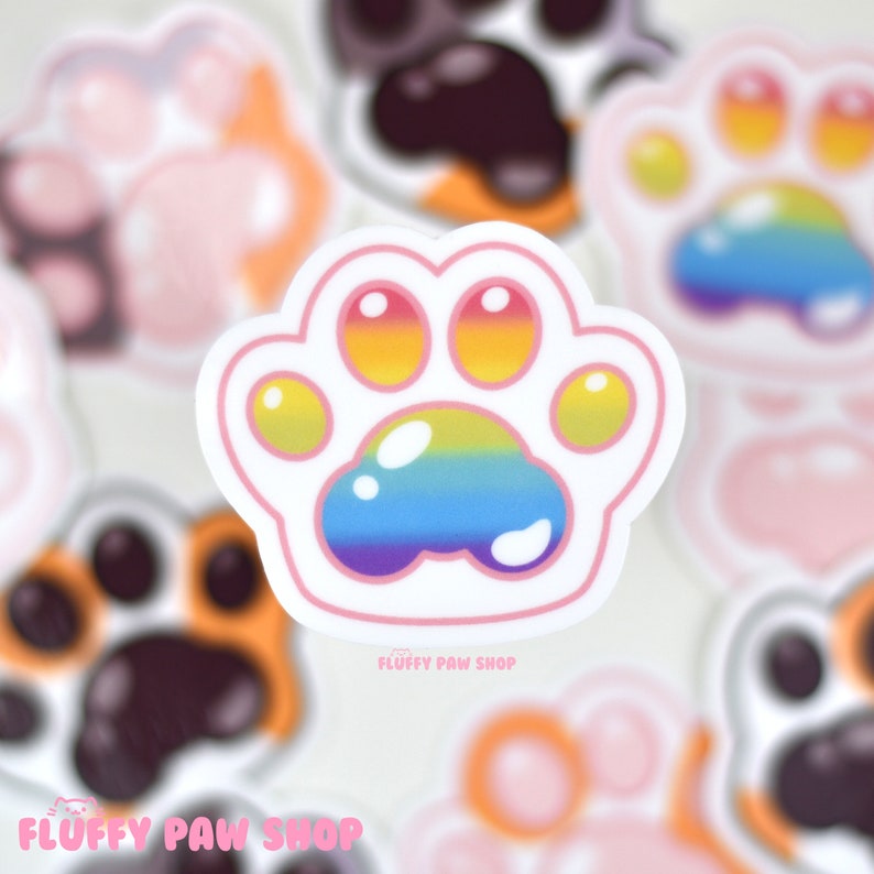 Rainbow Cat Paw Vinyl Sticker Cute Cat Paw Decal Cat Paw Pad - Etsy