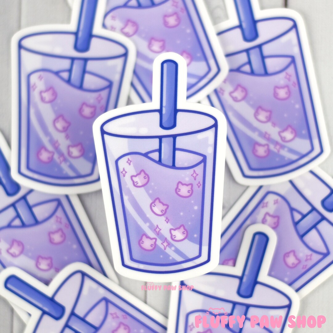 Boba Cat Vinyl Sticker, Kawaii Milk Tea Sticker, Kitty Bubble Tea Decal ...