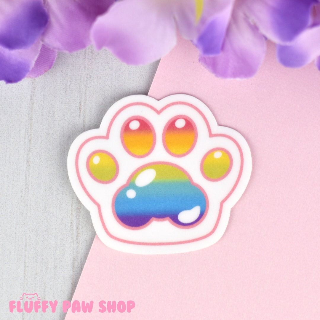 Rainbow Cat Paw Vinyl Sticker, Cute Cat Paw Decal, Cat Paw Pad Sticker ...