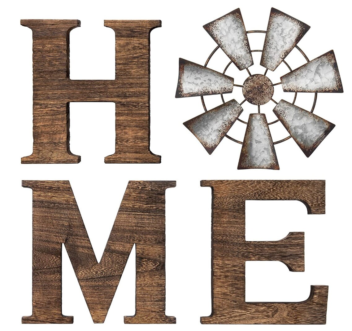 Rustic Charm: Wooden Farmhouse Home Sign With Metal Windmill - Etsy