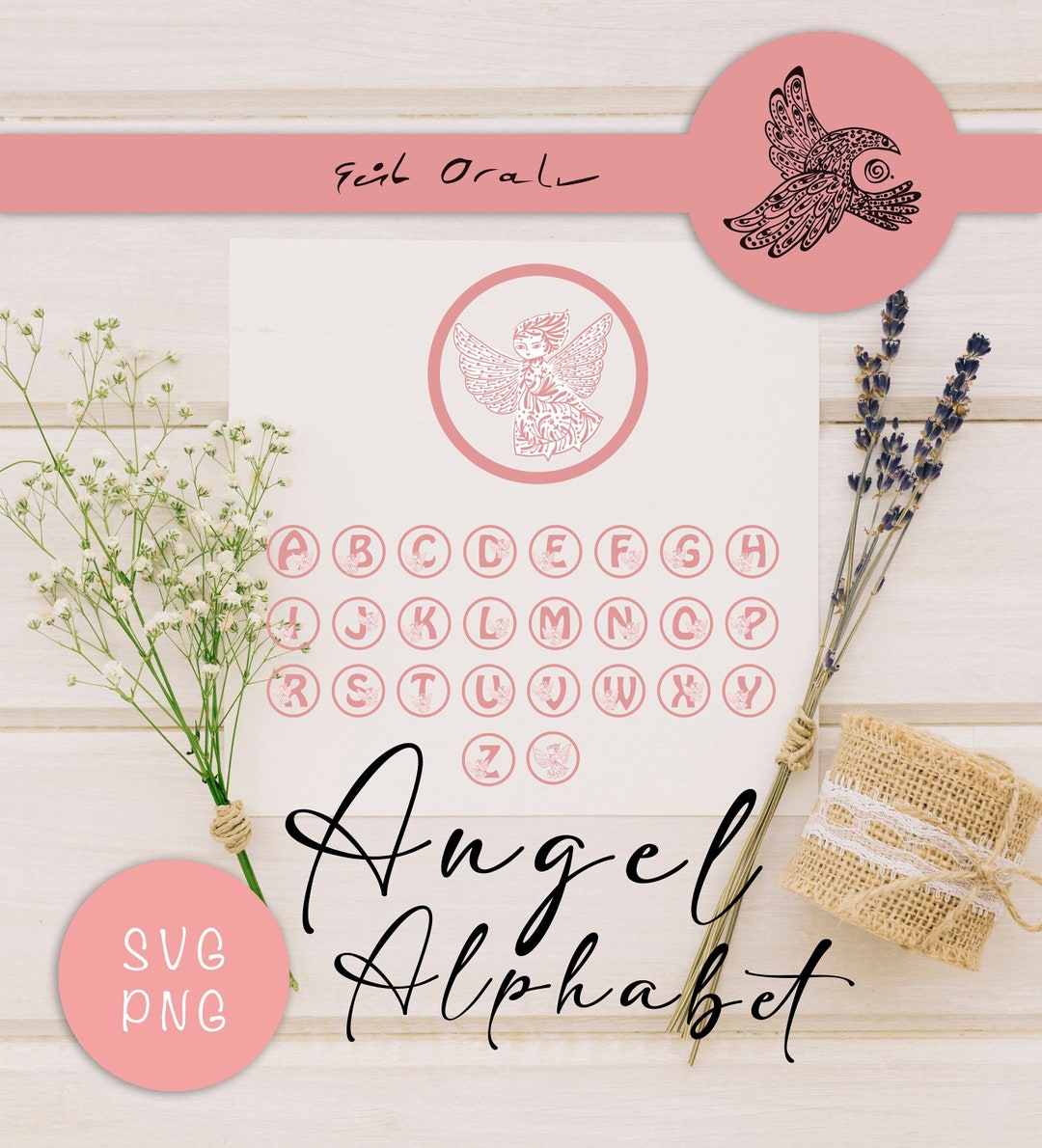 Pink Angel Alphabet, SVG A-Z, PNG Pink Angel, Monogram Svg Font ...