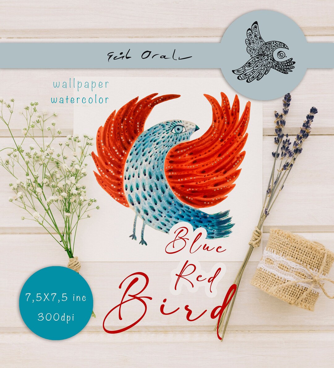 Red & Blue Bird, Watercolor, PNG, Art Stickers, Digital Download, Color ...