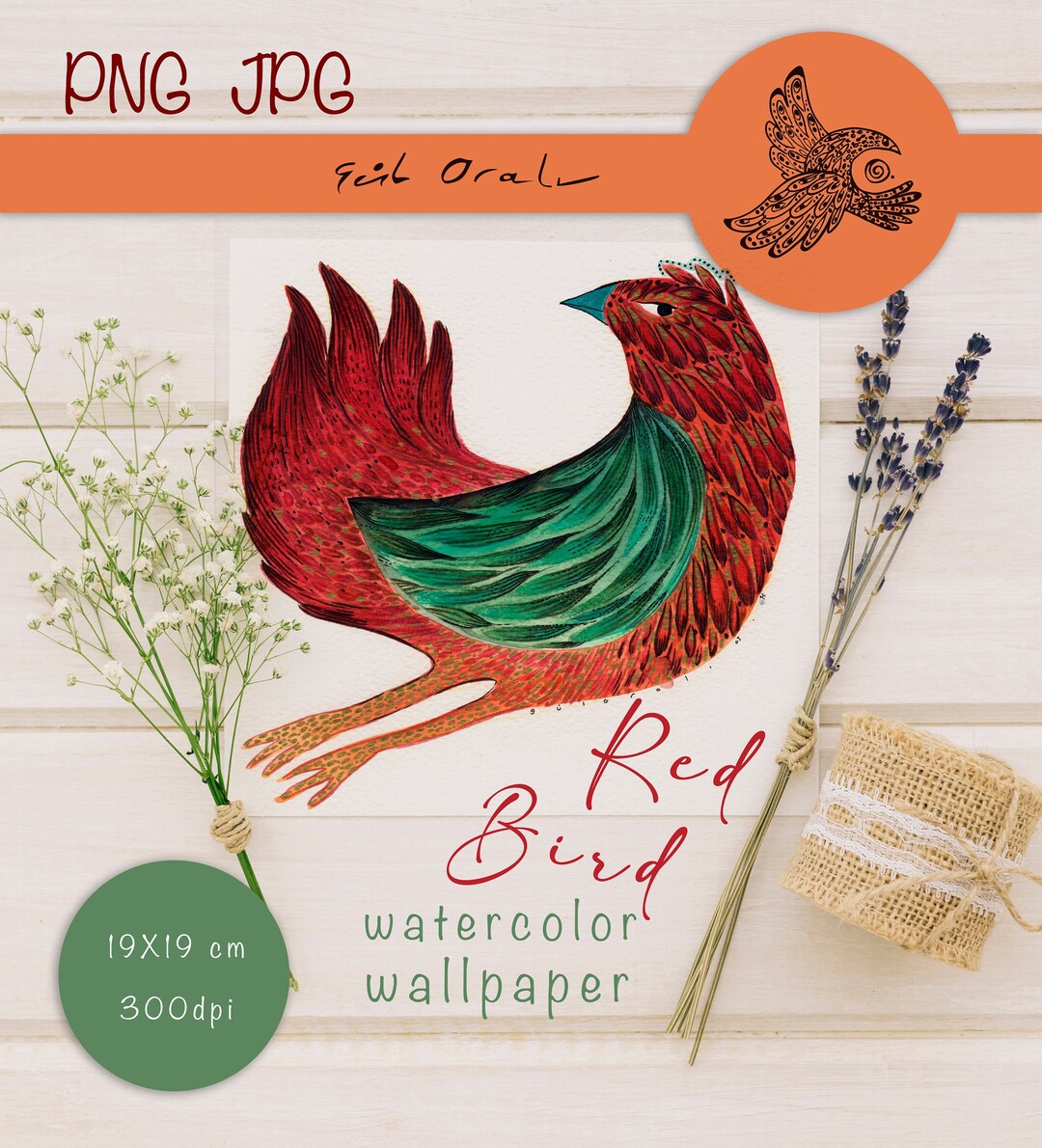 Red Bird, Watercolor, Digital Download, Color Bird, Canvas Print, Print ...