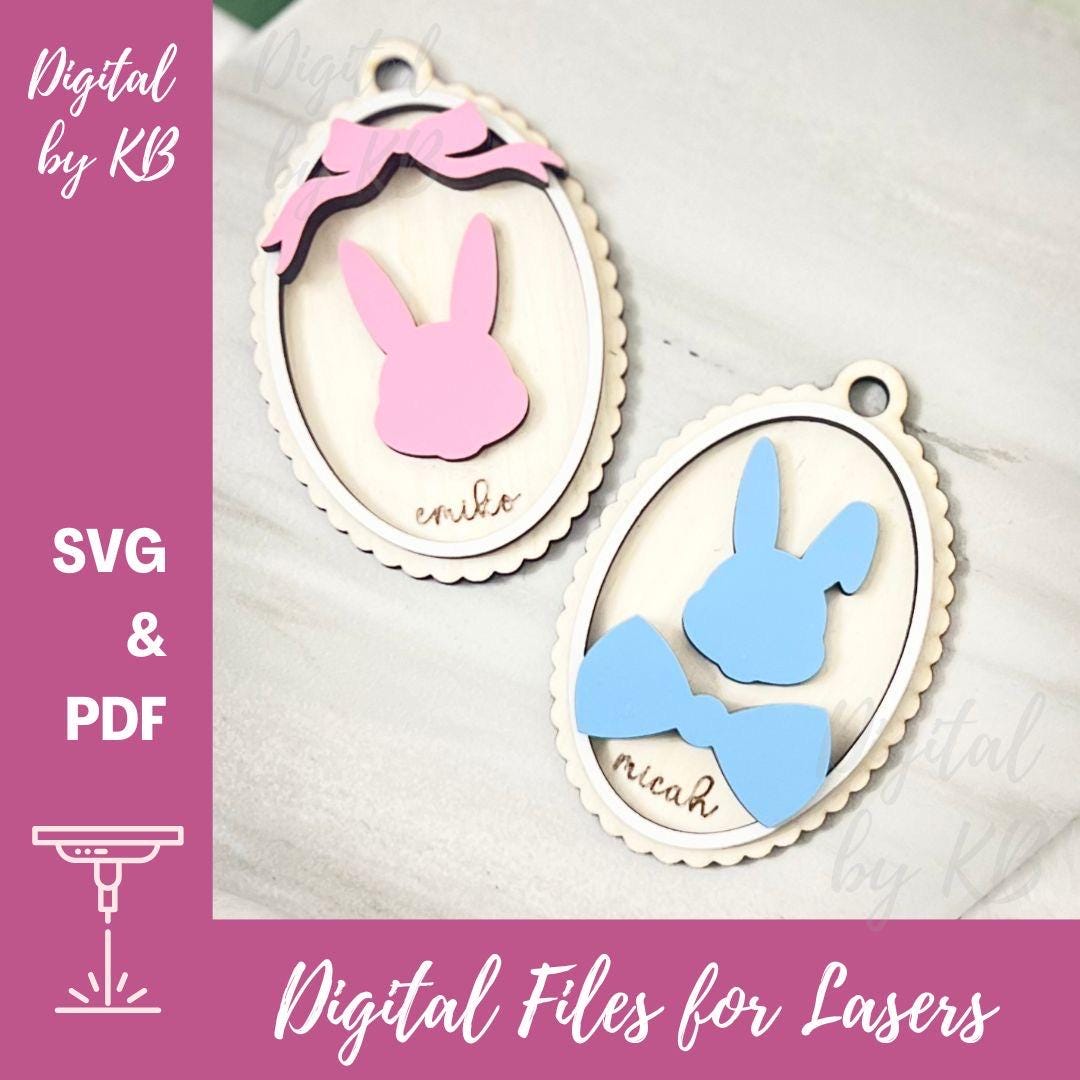 Easter Scallop Oval Bunny Bow Basket Tag, Coquette Vintage Ribbon ...
