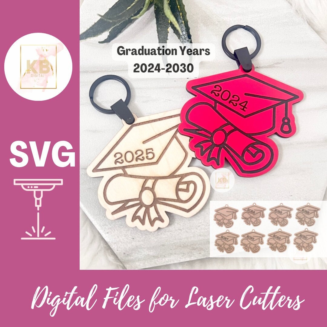 Graduation Keychain 2024-2030 Cap and Diploma Laser Cut Engraved ...