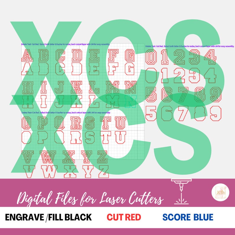 Layered Alphabet Varsity Collegiate Inline Letters A-Z, Numbers 0-9 SVG ...