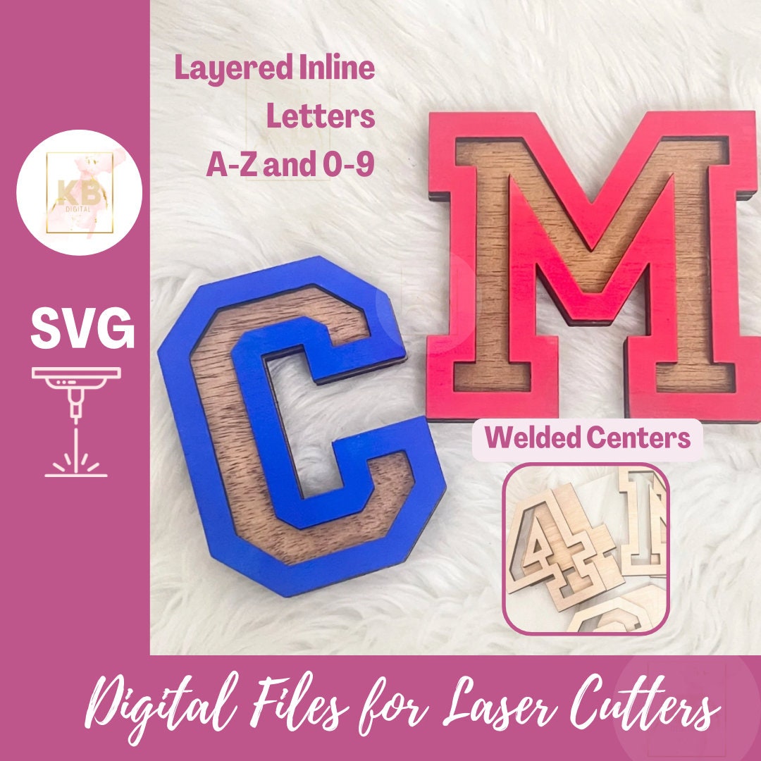 Varsity Collegiate Inline Layered Alphabet Letters A-Z, Numbers 0-9 SVG ...