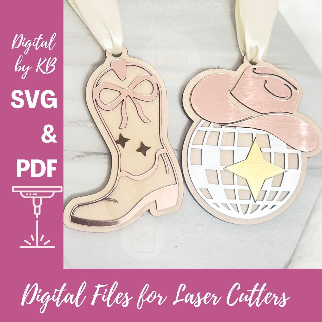 Cowboy Hat Boot Coquette Bow Disco Mirror Ball Christmas Ornament, SVG ...