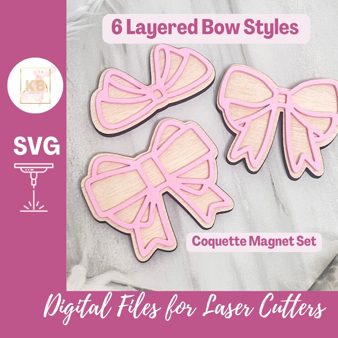 SVG Coquette Bow Magnet Set of 6 Digital Download File for Laser ...