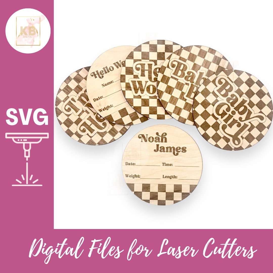 Checkered Retro Birth Stat and Photo Prop Signs, Gender Reveal Signs ...