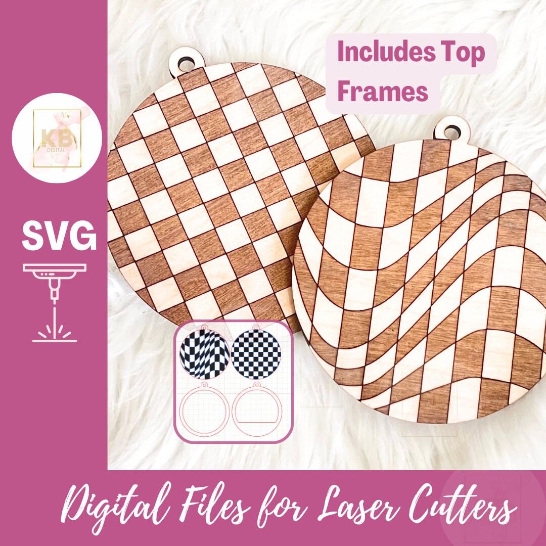 Checkered Retro Ornament Backers and Frames SVG Digital Download Laser ...