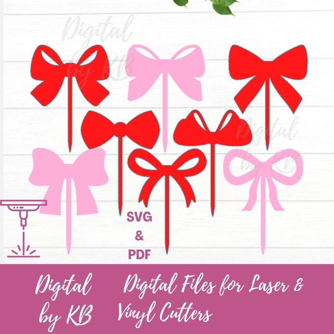 Coquette Bow Cake Topper Bundle, 8 Bow Simple Single Layer Cut Bow ...