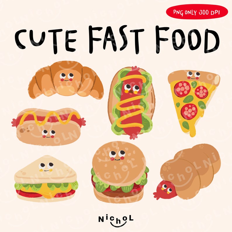 Cute Kawaii Printable Fast Food Clipart / Commercial Use/ PNG - Etsy