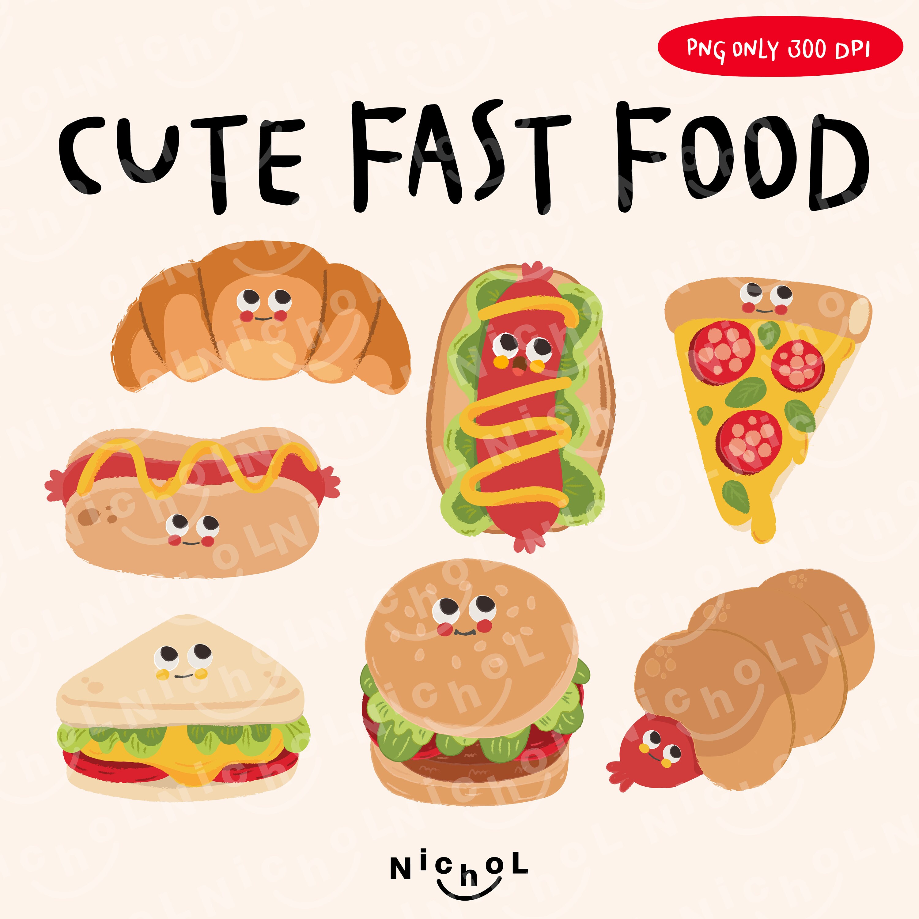 Cute Kawaii Printable Fast Food Clipart / Commercial Use/ PNG - Etsy