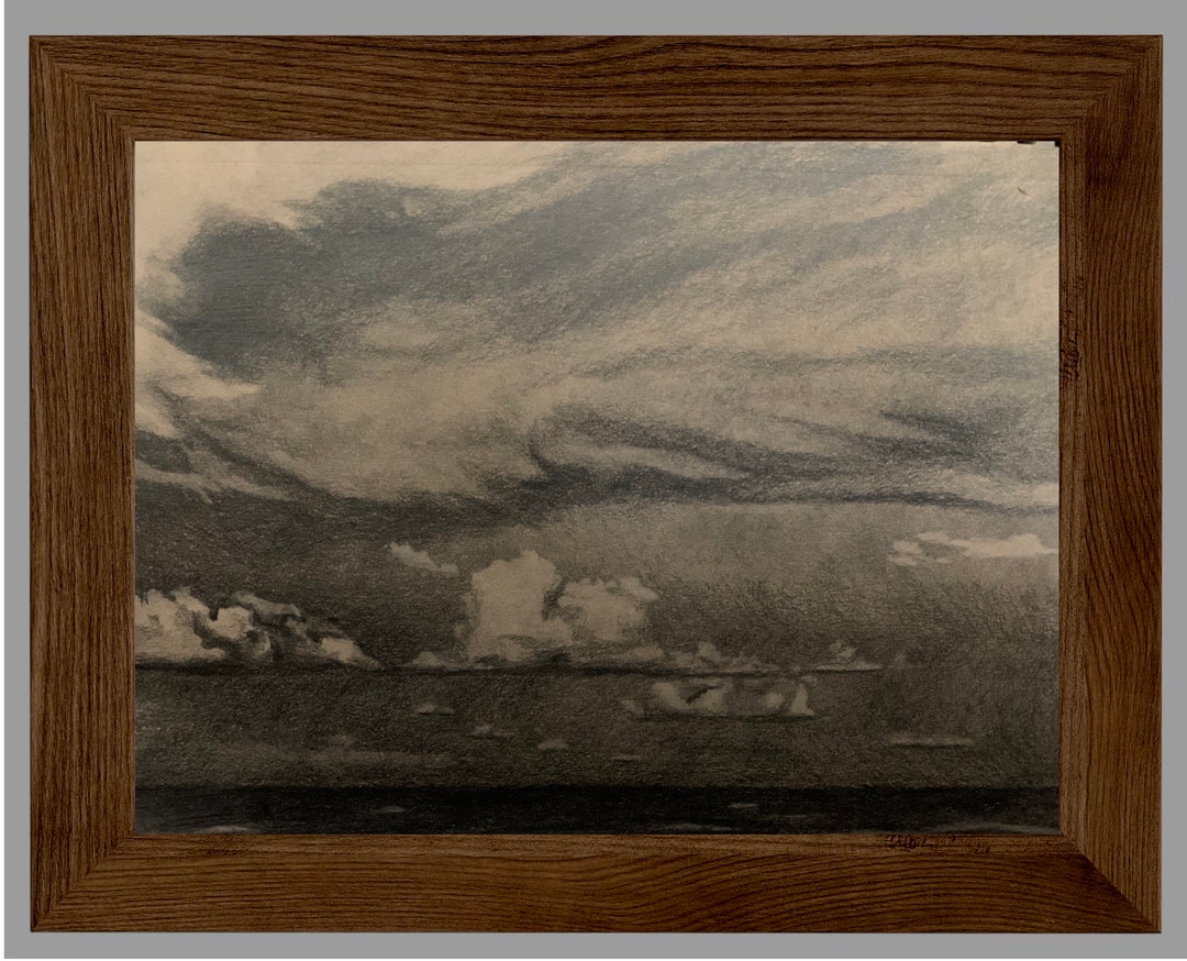 Graphite Drawing of Oceanscape on Toned Paper - Etsy