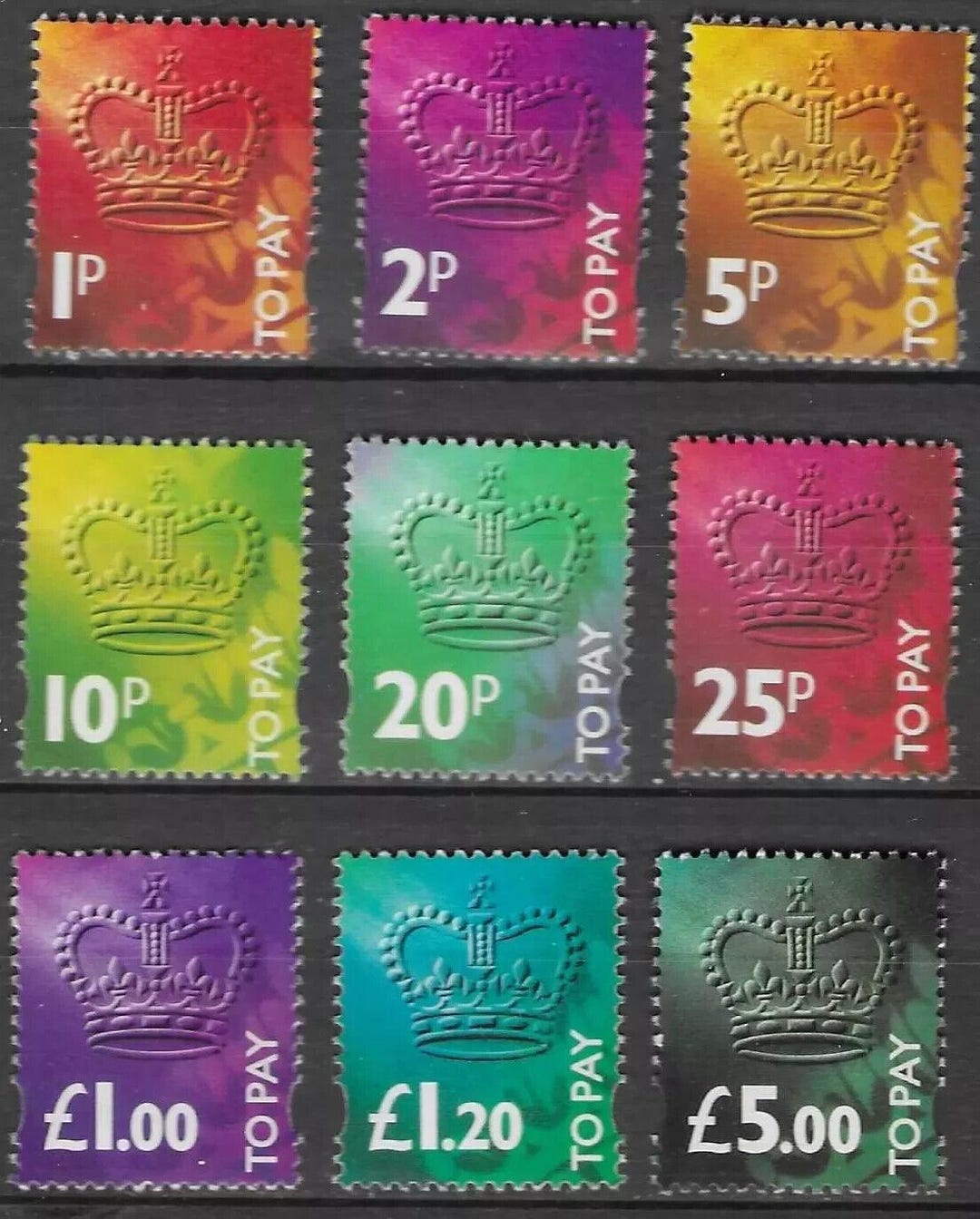 Great Britain - 1994 Postage Due Labels - Complete Set of 9 Values to 5 ...