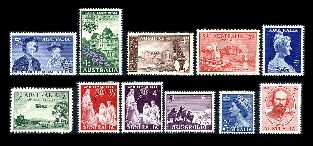 Australia : Selection of 11 Vintage Stamps - Ref AVS-005 - Mint Hinged Condition - Etsy
