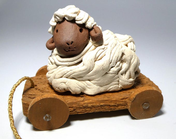 Vintage Spaghetti-style Clay Sheep / Lamb Figurine on Rustic Wooden ...