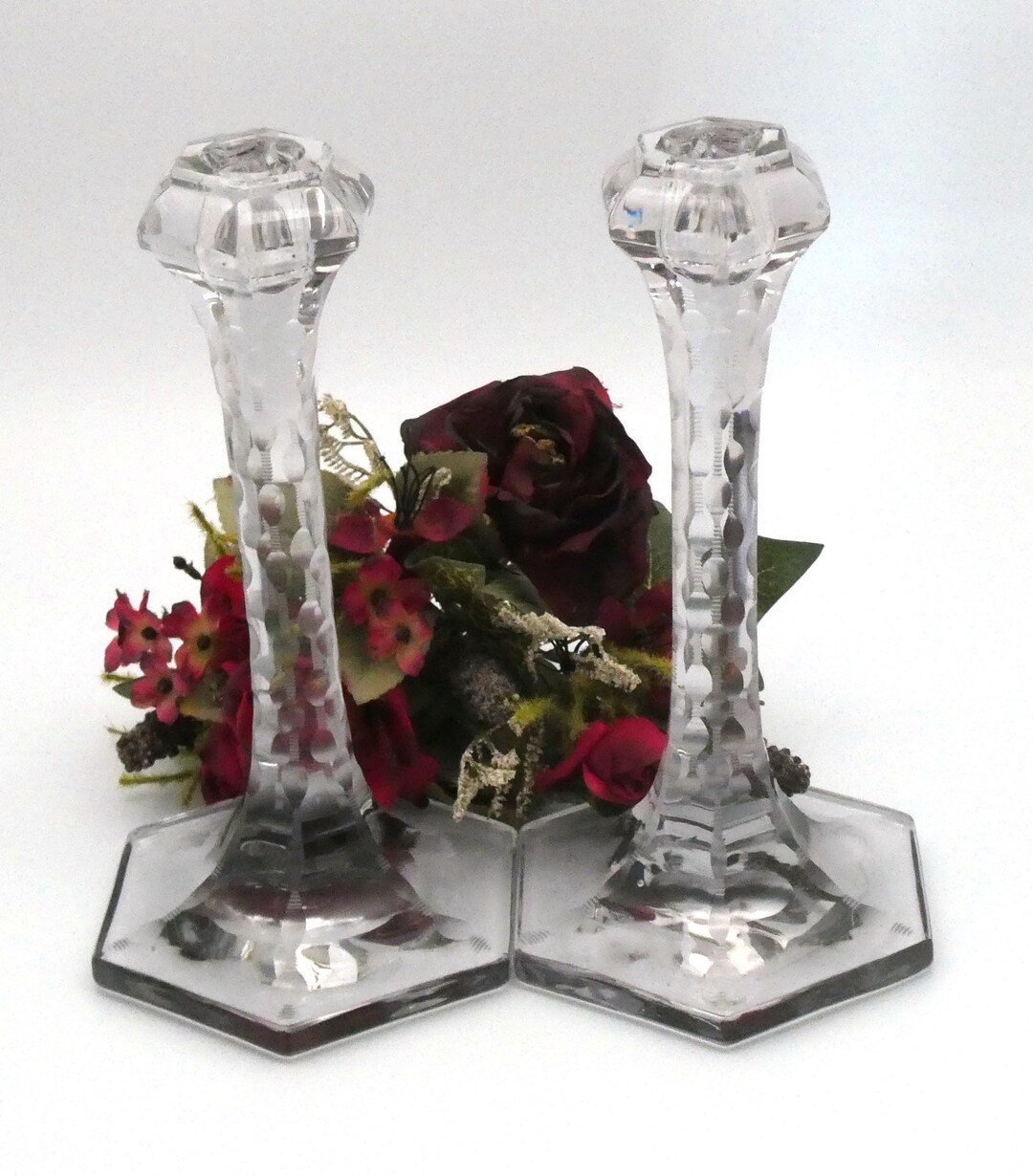 Vintage Pair of Heavy Notch-cut Glass Column Candlestick Holders - Etsy