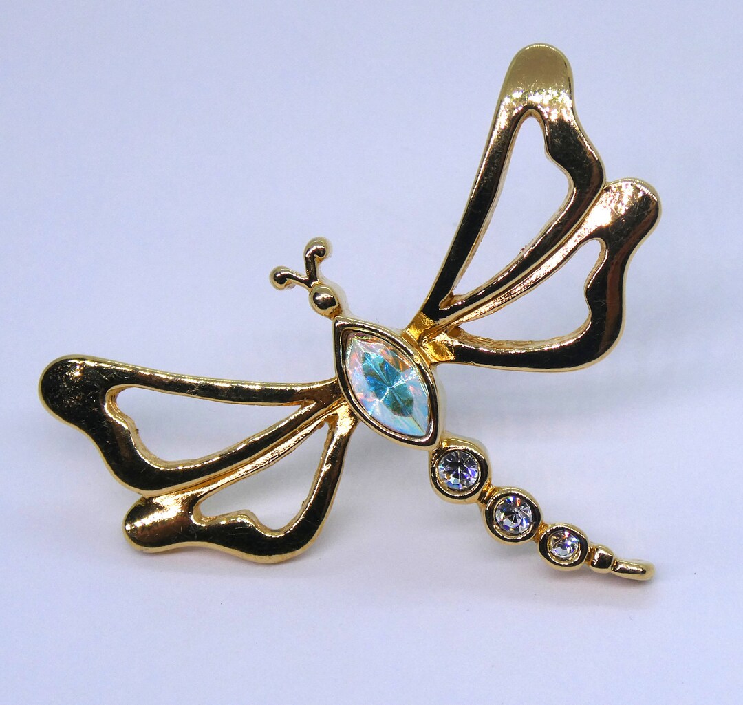 Avon Natures Garden Golden Crystal Dragonfly Lapel Pin, 1990s - Etsy